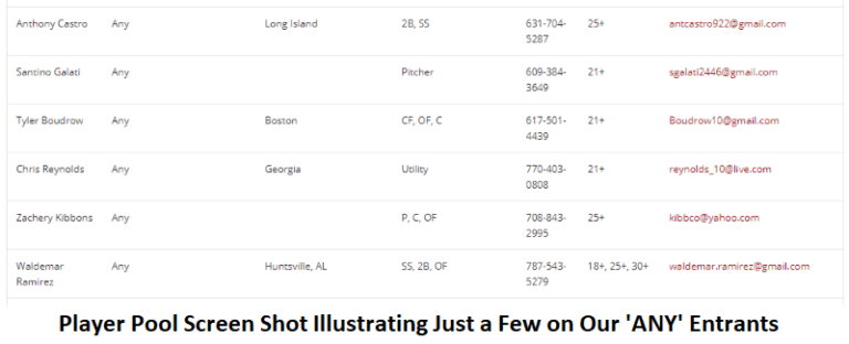 Important Player Pool Page Update - Men's Senior Baseball league