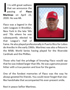 MSBL World Series Veteran Flaco Martinez Passes Away at 84 - Men's ...