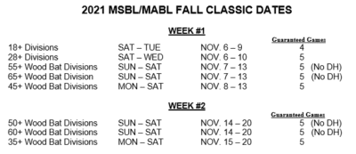 MSBL Fall Classic - Men's Senior Baseball league